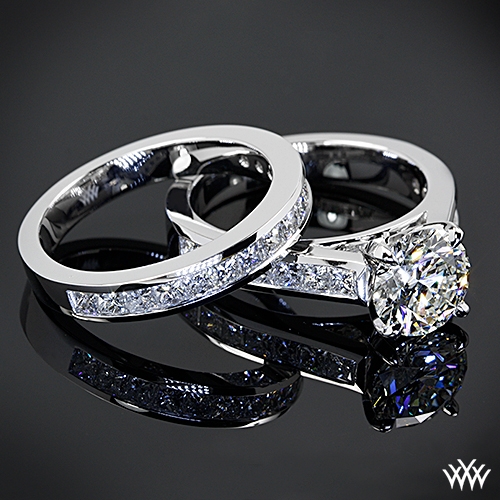Custom Channel-Set Diamond Engagement Ring and Matching Diamond Wedding ...