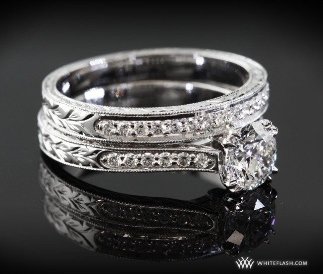 Hand Engraved Diamond Wedding Set | 10601