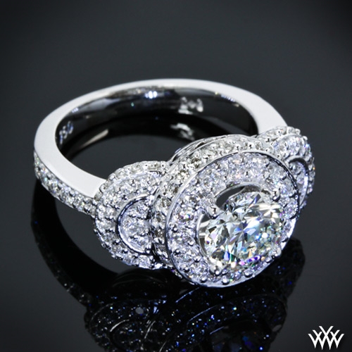 Three Stone Halo Pave Engagement Ring | 8803
