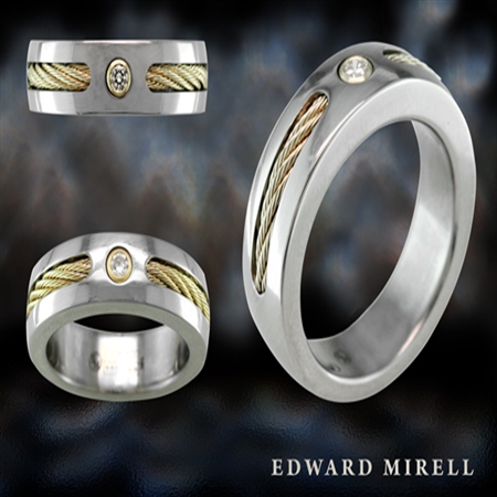 Titanium Ring with Gold Rope and Diamond with Bezel | 1106