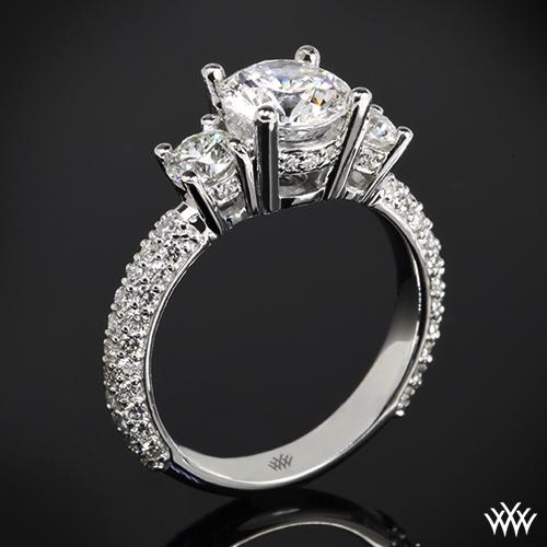 Rounded Pave 3 Stone Engagement Ring | 2386