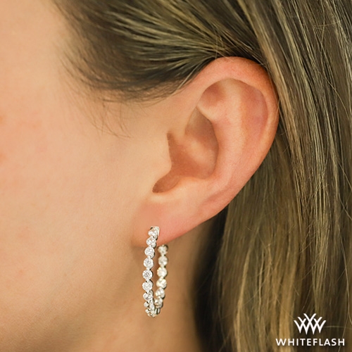 Single Shared Prong Small Diamond Hoop Earrings | 8314